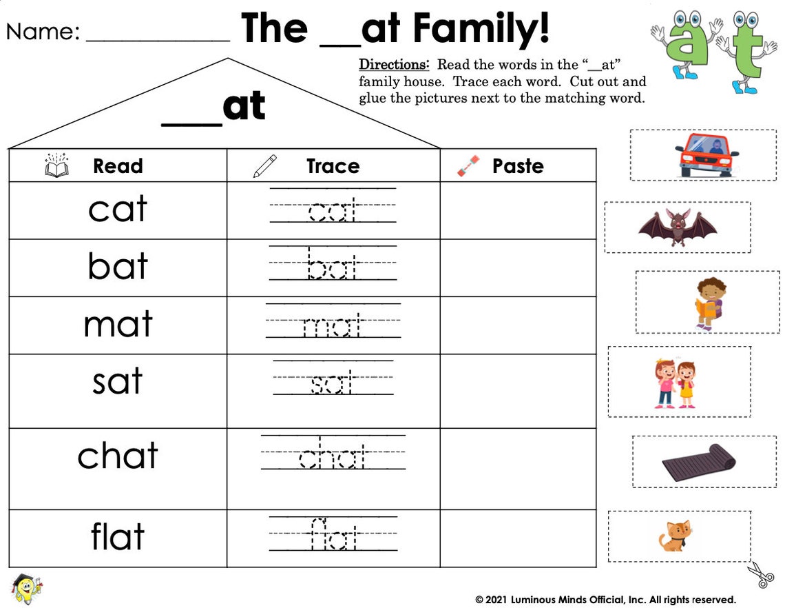 Word Family Activity Pack: the _at Family - Etsy