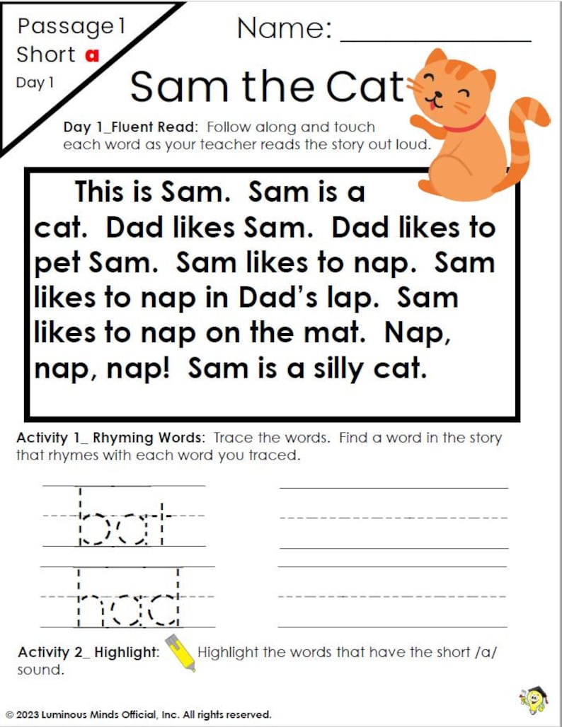 Decodable Passage & Fluency Building Bundle Pack Set 1 | Short A - Etsy