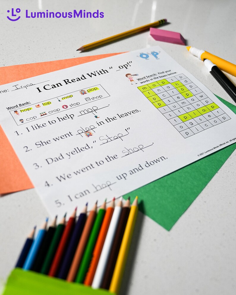 Word Family Activity Pack: the "_op" Family - Etsy