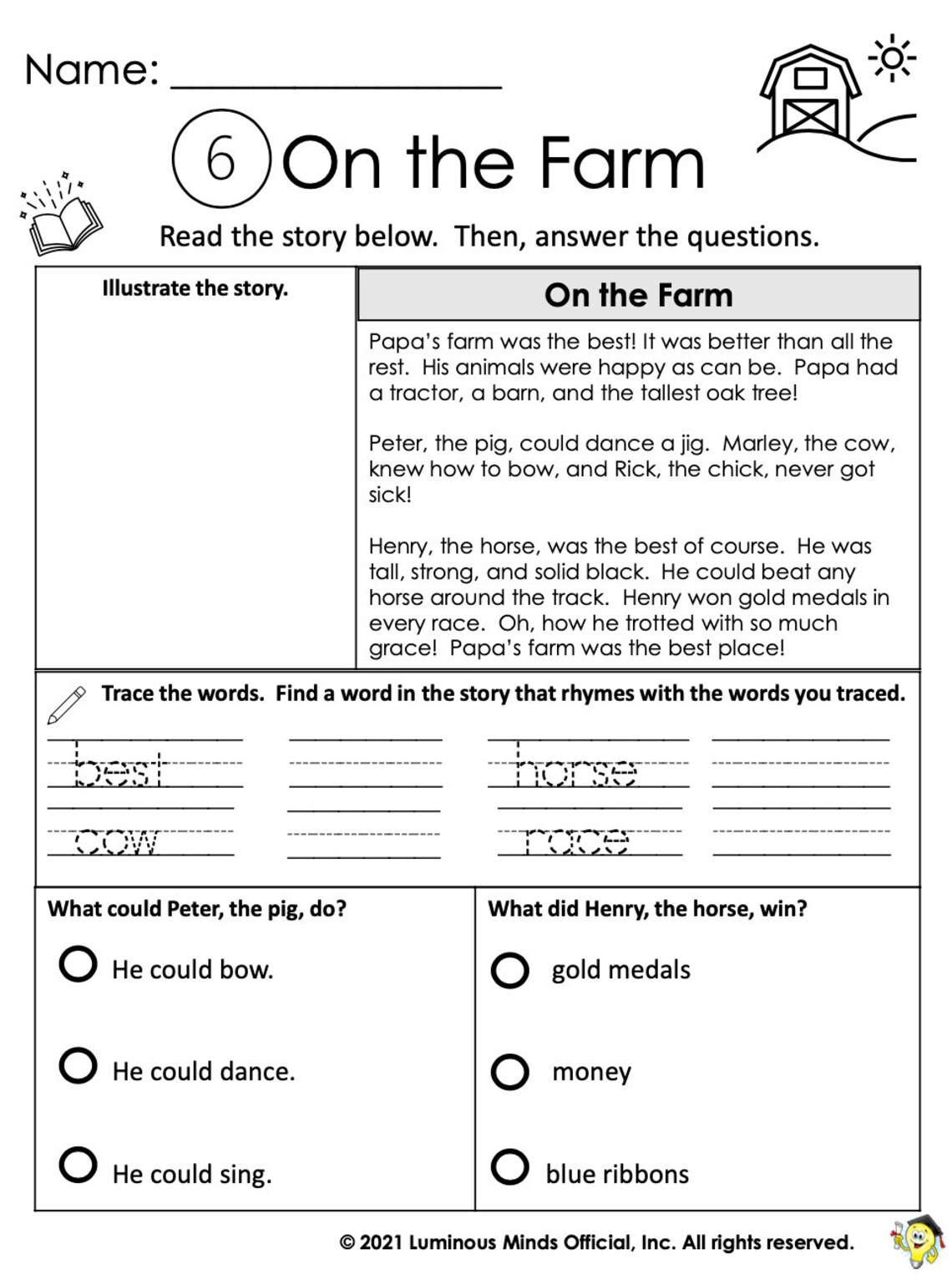 K-1 Reading Comprehension & Test Prep / Set: 1 - Etsy