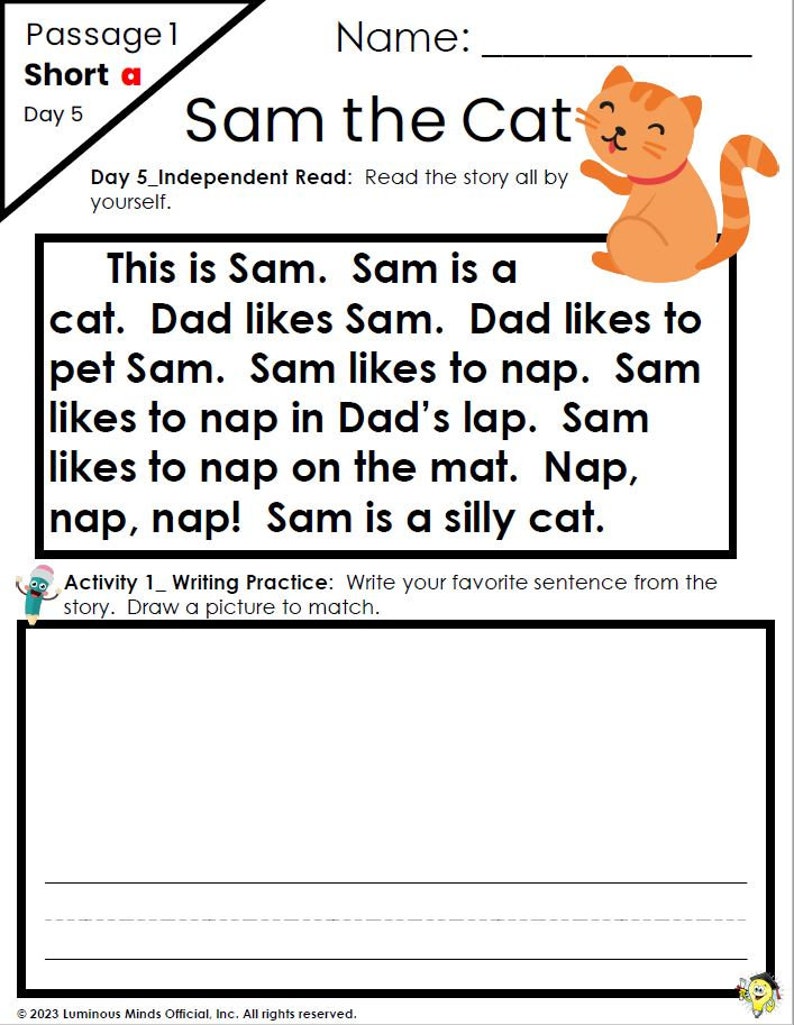 Decodable Passage & Fluency Building Bundle Pack Set 1 Short A - Etsy