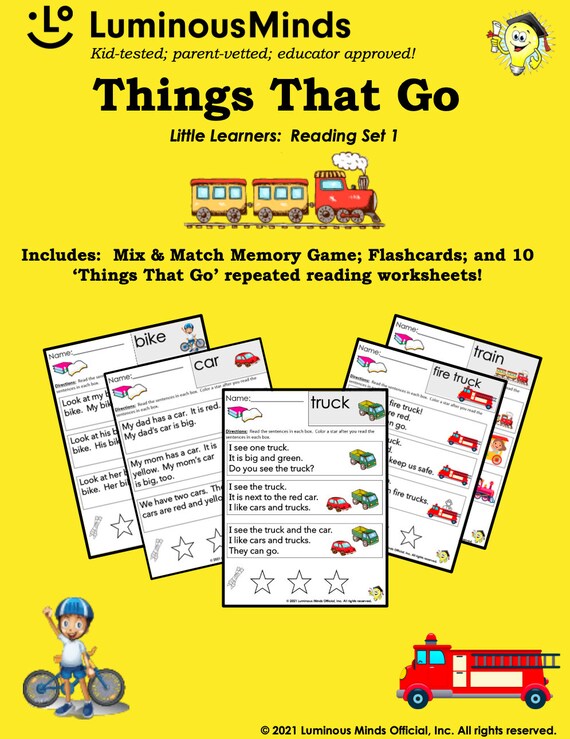 Things That Go Little Learners Reading Set 1 - Etsy