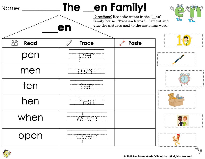 Word Family Activity Pack: the “_en” Family - Etsy