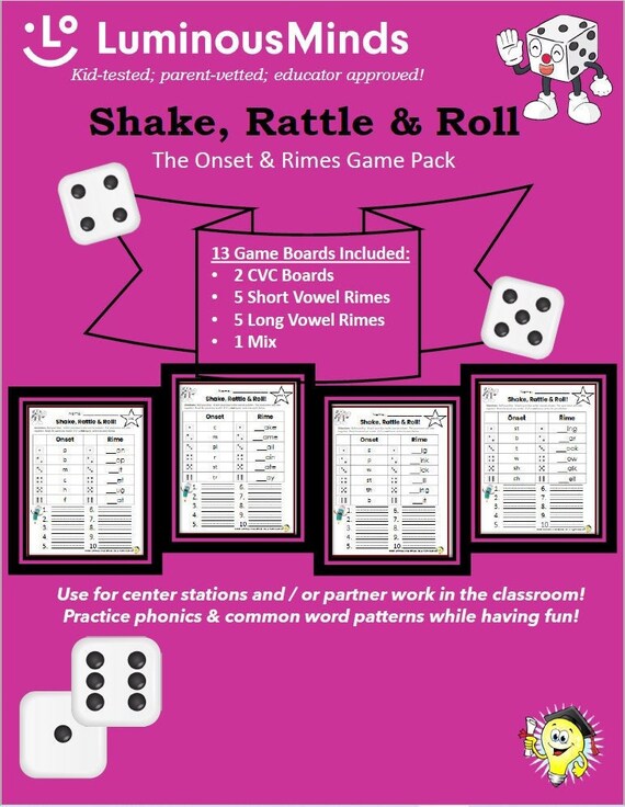 The Onset and Rimes Game Pack Shake Rattle and Roll Bundle - Etsy
