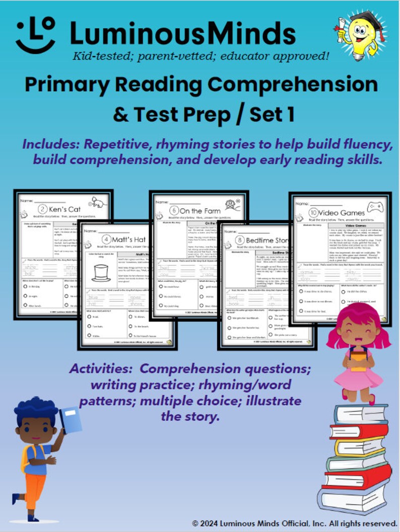 K-1 Reading Comprehension & Test Prep | Set: 1 - Etsy