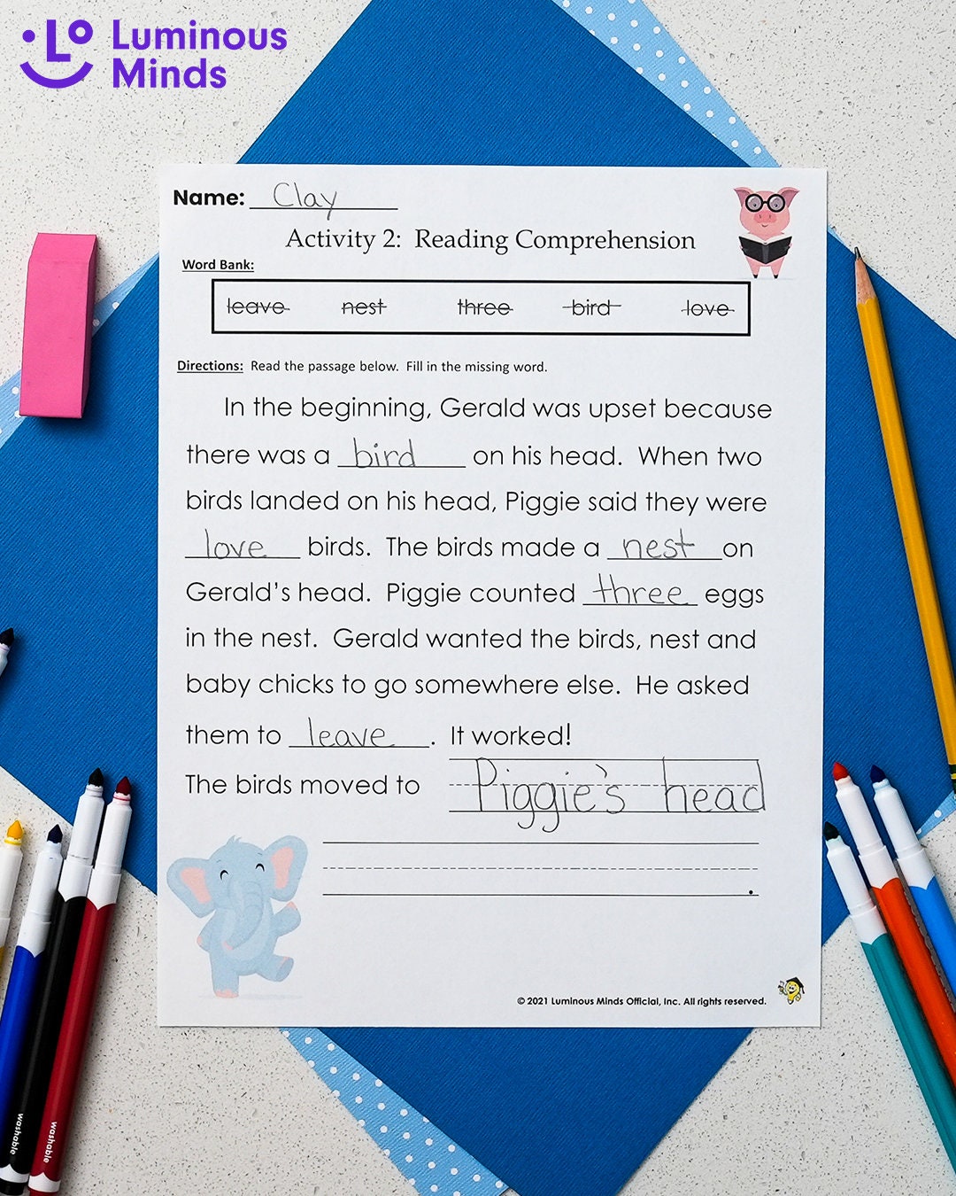 There is a Bird on Your Head! Book Companion Worksheets & Activities - Etsy