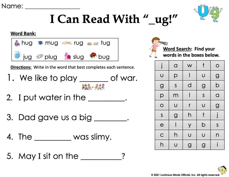 Word Family Activity Pack: the _ug Family - Etsy