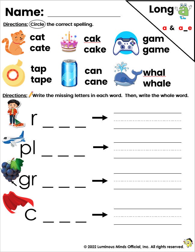 Long A Worksheets & Activities: Hooray, It's Long A Set 1 Spelling ...