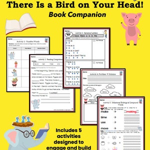 There is a Bird on Your Head! Book Companion Worksheets & Activities - Etsy