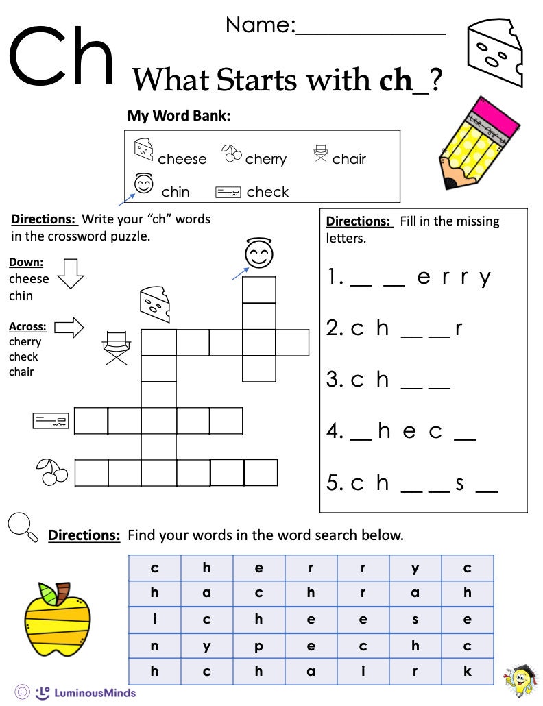 Digraph Worksheet Bundle Pack | Digraph: Ch - Etsy