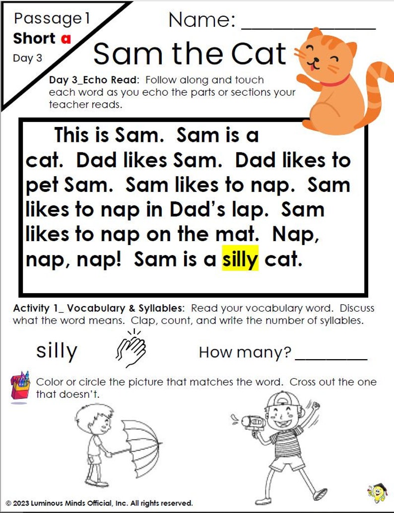 Decodable Passage & Fluency Building Bundle Pack Set 1 Short A - Etsy