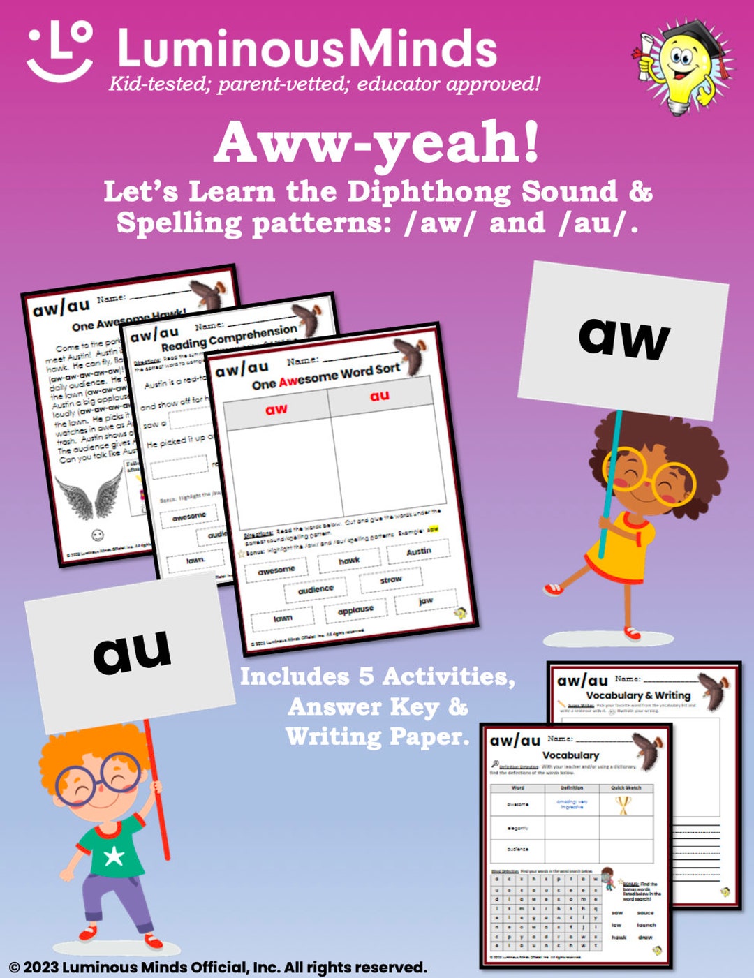 Diphthong AW and AU Phonics Activity Pack - Etsy