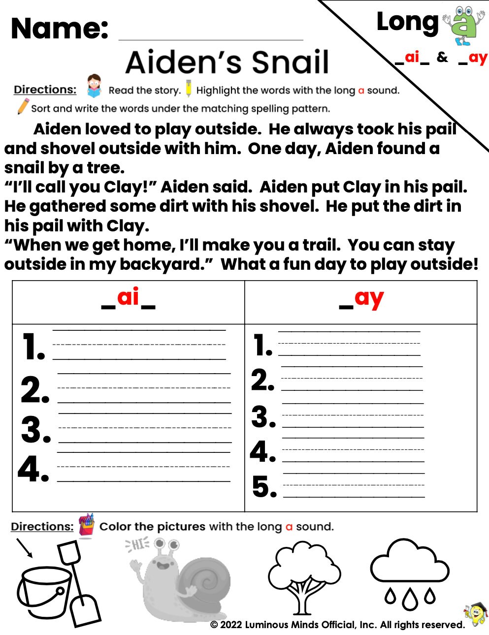 Long A Worksheets and Activities - Hooray, It’s Long A! Set 2: _ai_ and ...