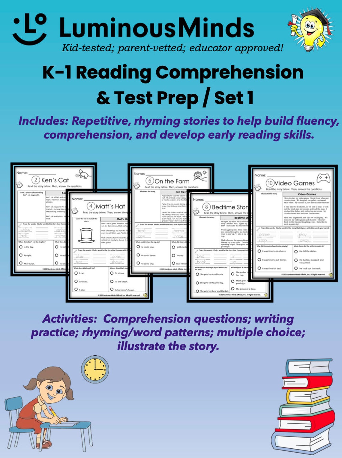 K-1 Reading Comprehension & Test Prep / Set: 1 - Etsy