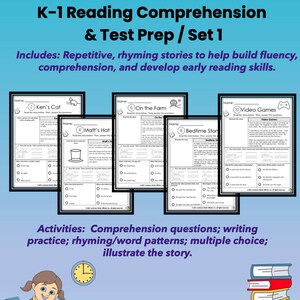 K-1 Reading Comprehension & Test Prep / Set: 1 - Etsy