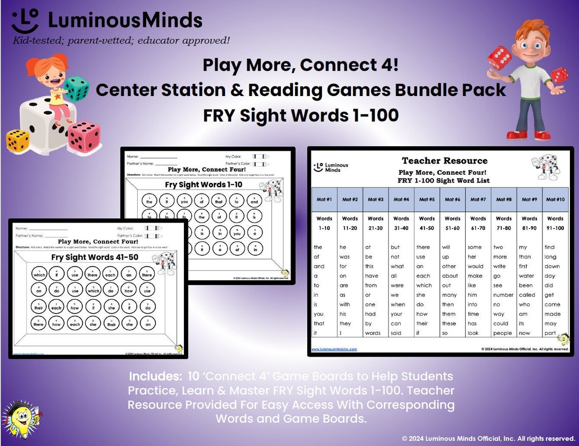Fry Sight Words Connect Four Game | Reading Center (PDF Pattern) - Etsy