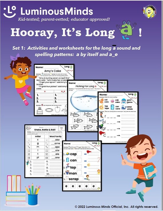 Long A Worksheets & Activities: Hooray It's Long A Set 1 - Etsy