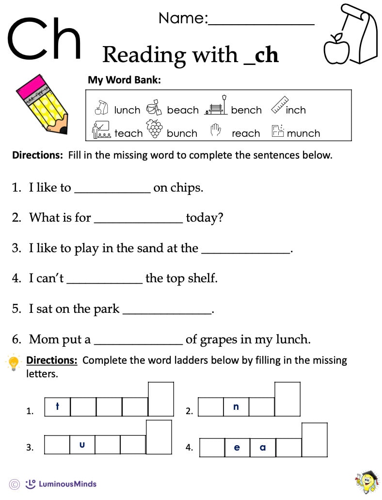 Digraph Worksheet Bundle Pack | Digraph: Ch - Etsy