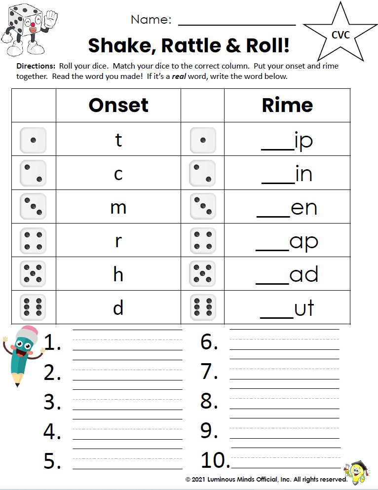 The Onset and Rimes Game Pack | Shake, Rattle and Roll Bundle Pack - Etsy