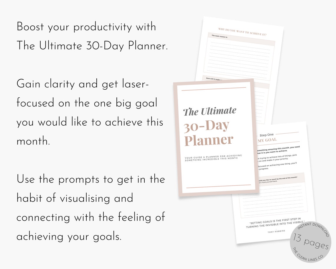 30 Day Planner Guided Monthly Goal Setting Workbook With Undated 30 Day ...