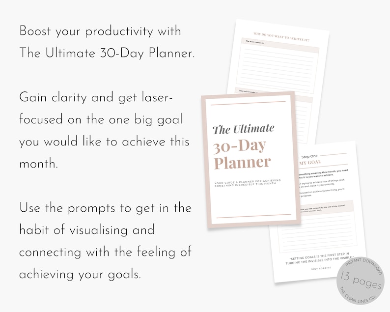 30 Day Planner Guided Monthly Goal Setting Workbook With Undated 30 Day ...