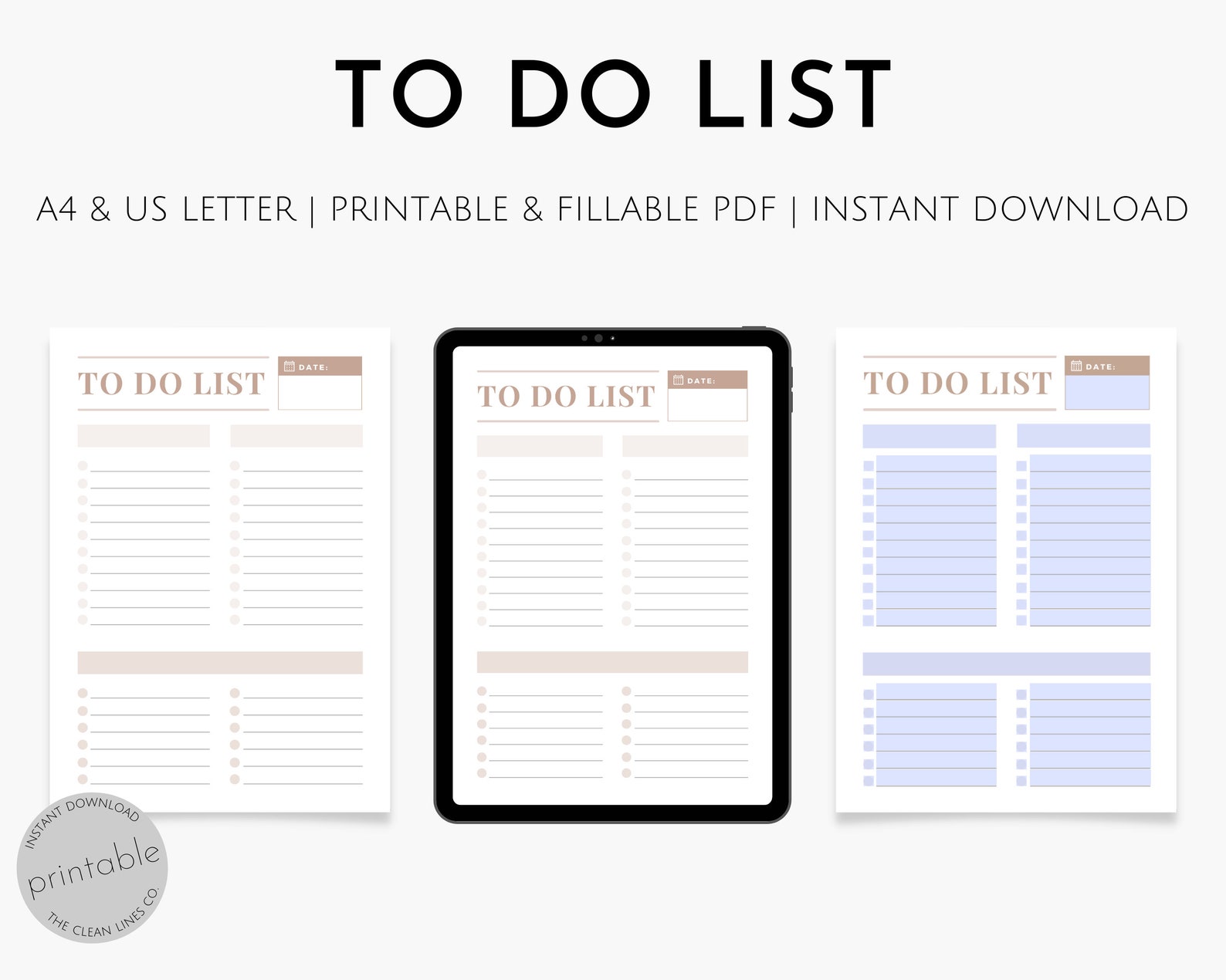 Daily to Do List | Blank Checklist, Printable to Do List, Fillable PDF ...