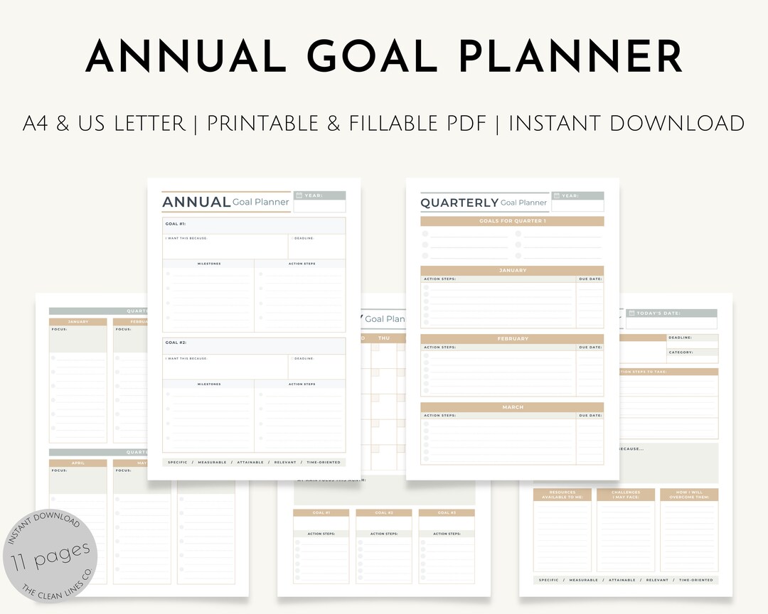 Annual Goal Planner | Yearly Goal Setting Planner With Quarterly ...