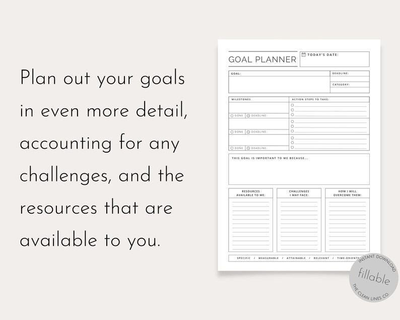 Annual Goal Planner | Yearly Goal Setting Planner With Quarterly ...