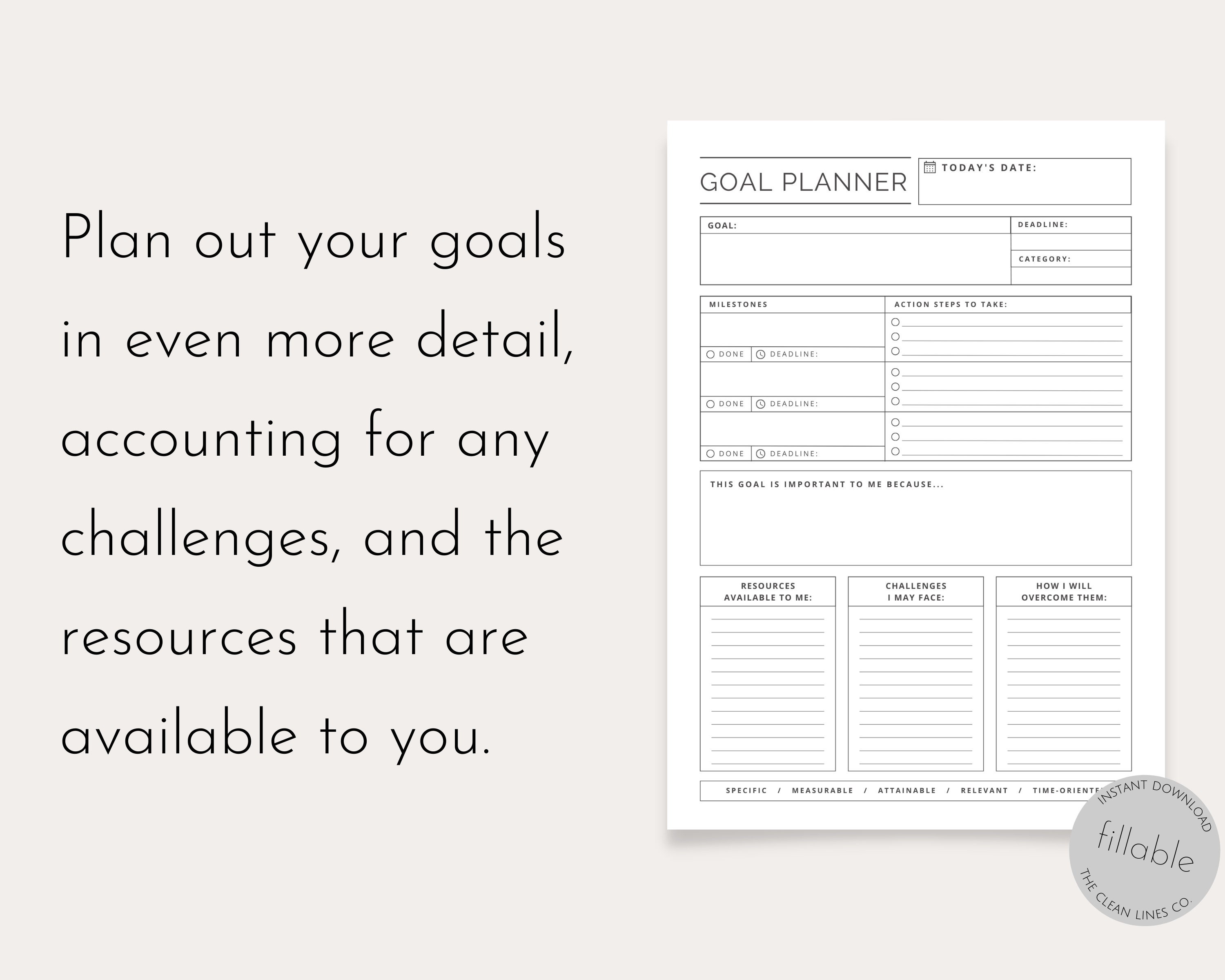 Annual Goal Planner | Yearly Goal Setting Planner With Quarterly ...