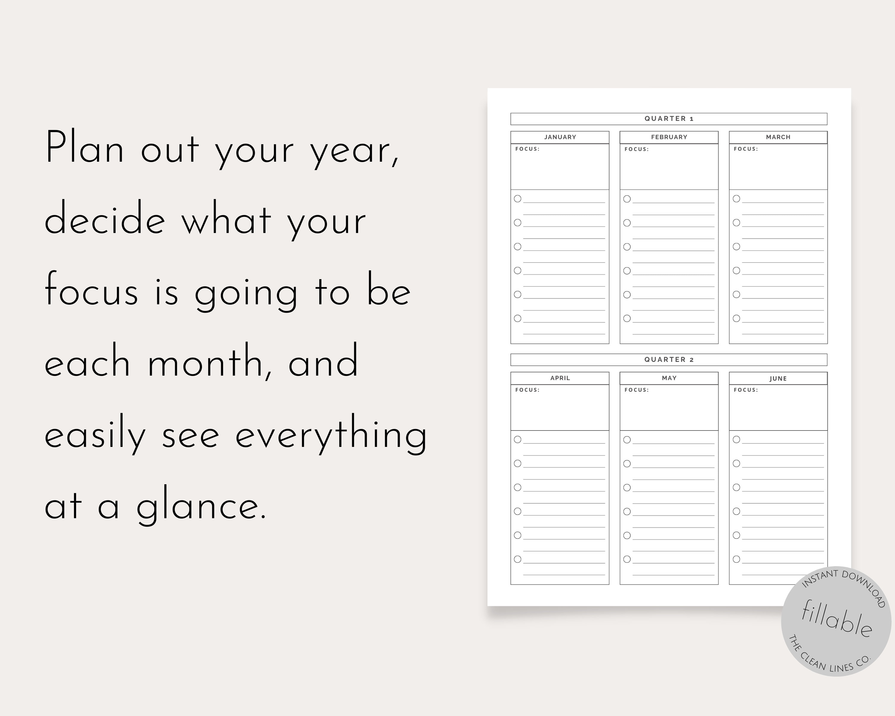 Annual Goal Planner | Yearly Goal Setting Planner With Quarterly ...