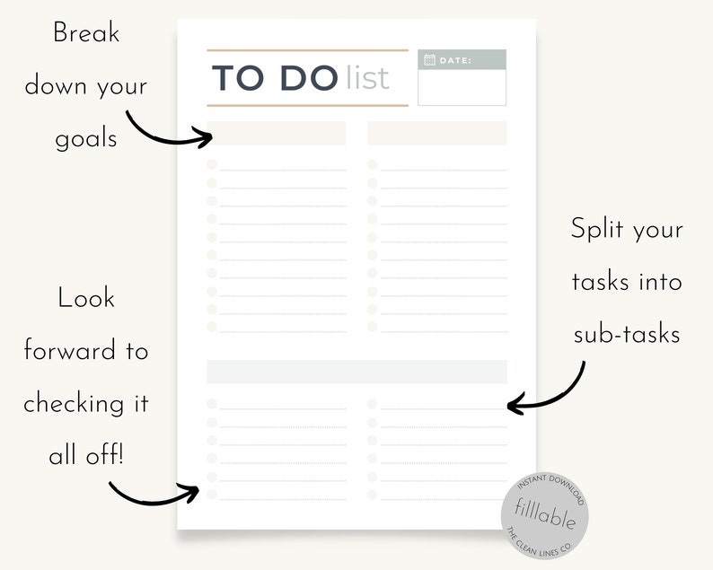 Daily to Do List | Blank Checklist, Printable to Do List, Fillable PDF ...