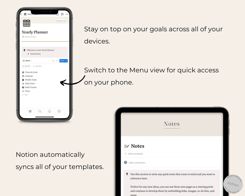 Notion Yearly Planner | Notion Template Weekly, Undated All in One Digital Planner, Daily ...