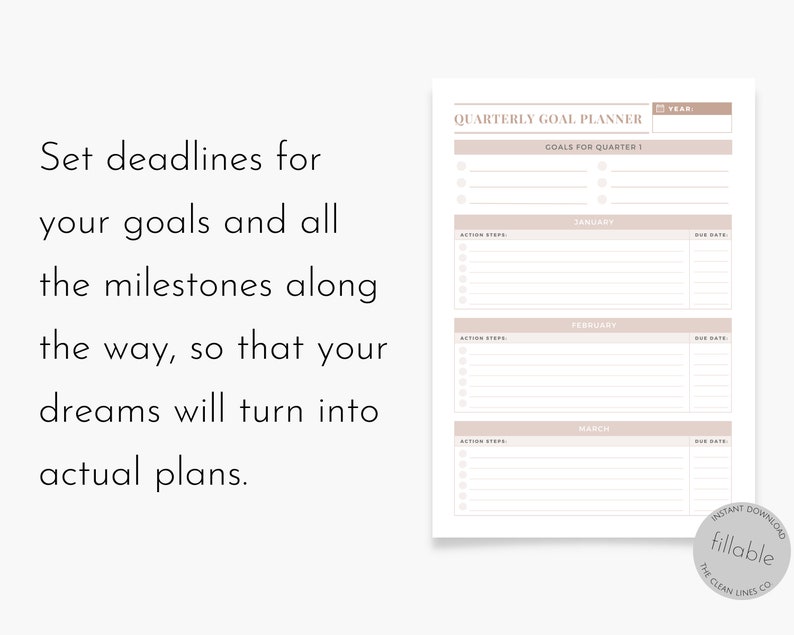 Annual Goal Planner | Yearly Goal Setting Planner With Quarterly ...