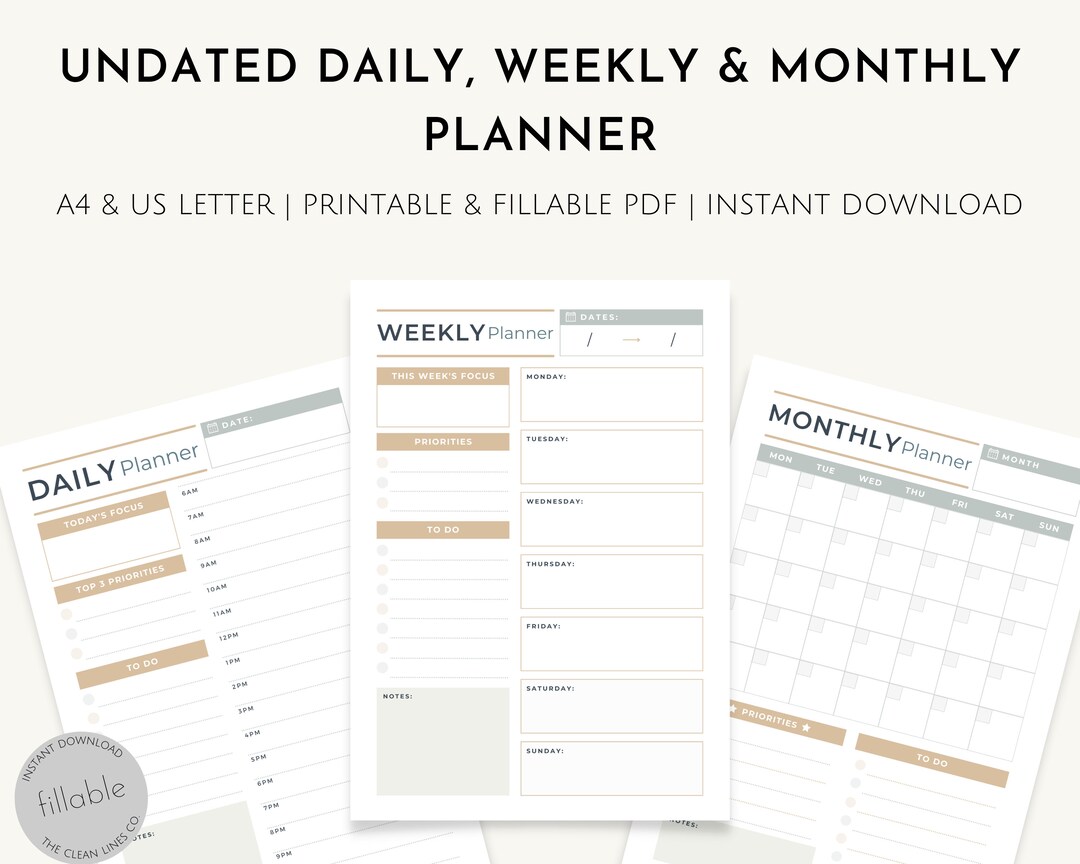 Undated Planner | Undated Weekly, Daily & Monthly Planners, Blank ...
