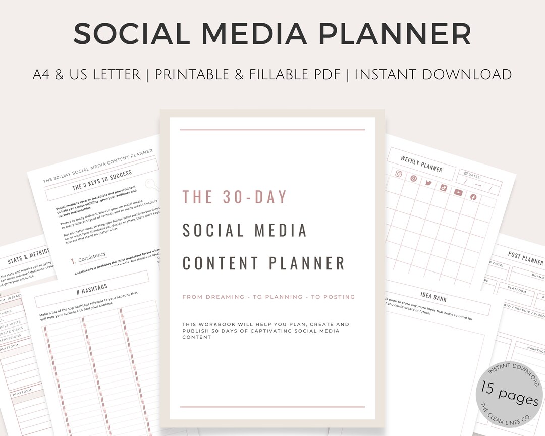 Social Media Planner | 30 Day Social Media Content Planner, Business & Content Creator Marketing ...
