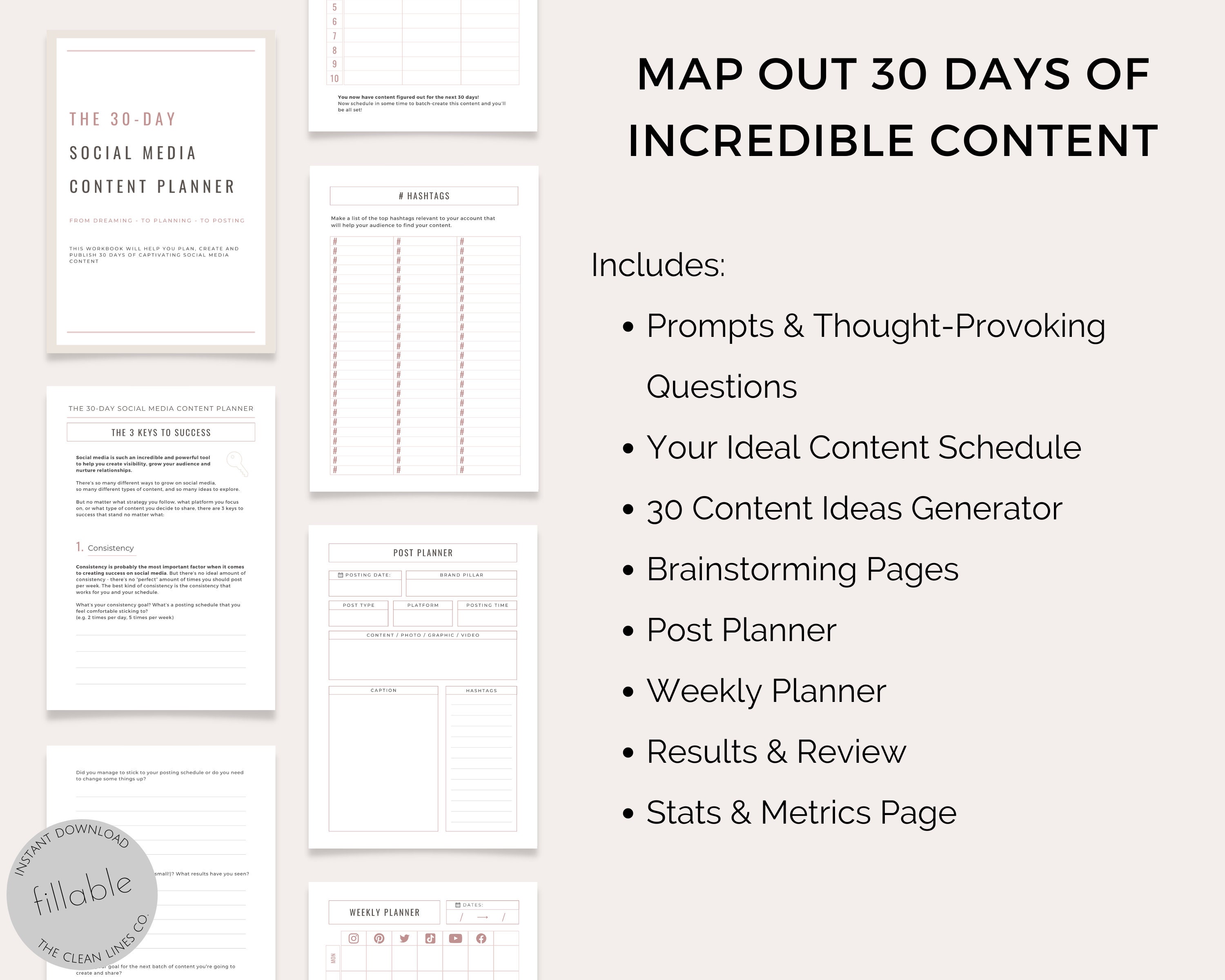 Social Media Planner 30 Day Social Media Content Planner, Business & Content Creator Marketing ...