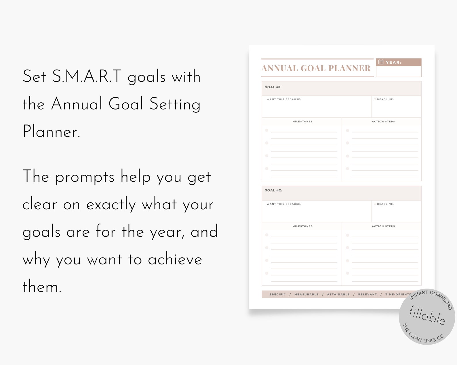 Annual Goal Planner | Yearly Goal Setting Planner With Quarterly ...