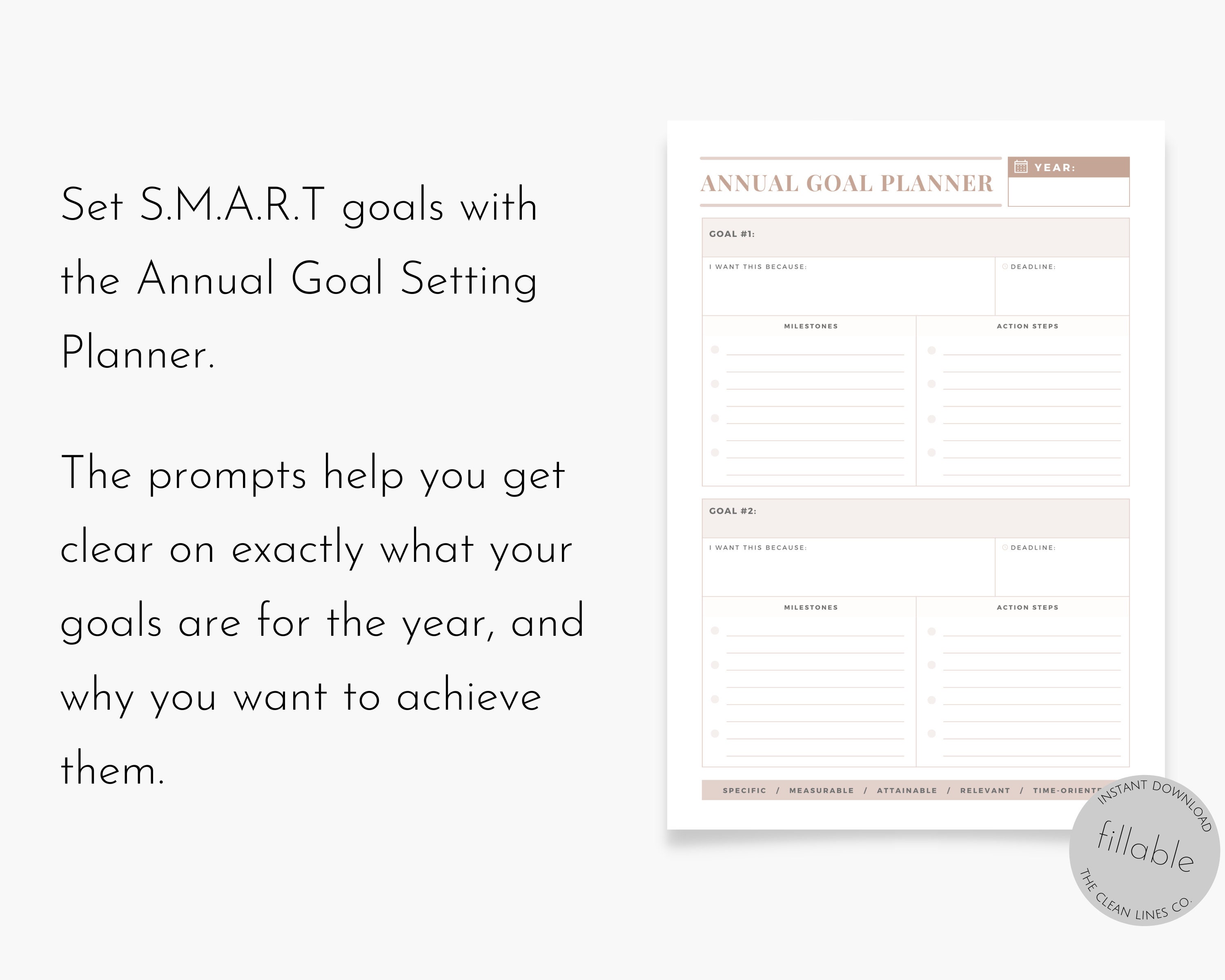 Annual Goal Planner Yearly Goal Setting Planner With Quarterly, Monthly ...