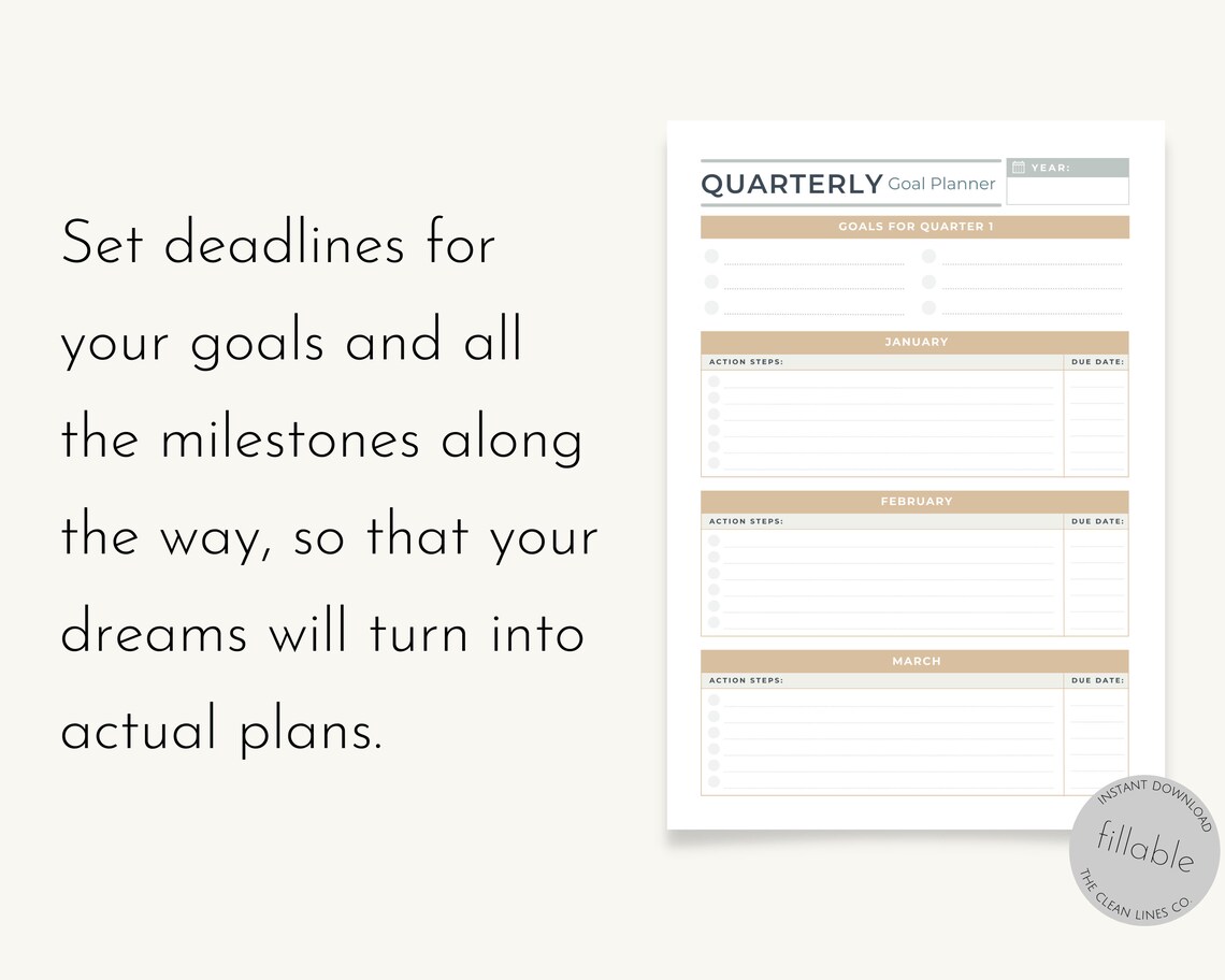 Annual Goal Planner | Yearly Goal Setting Planner With Quarterly ...