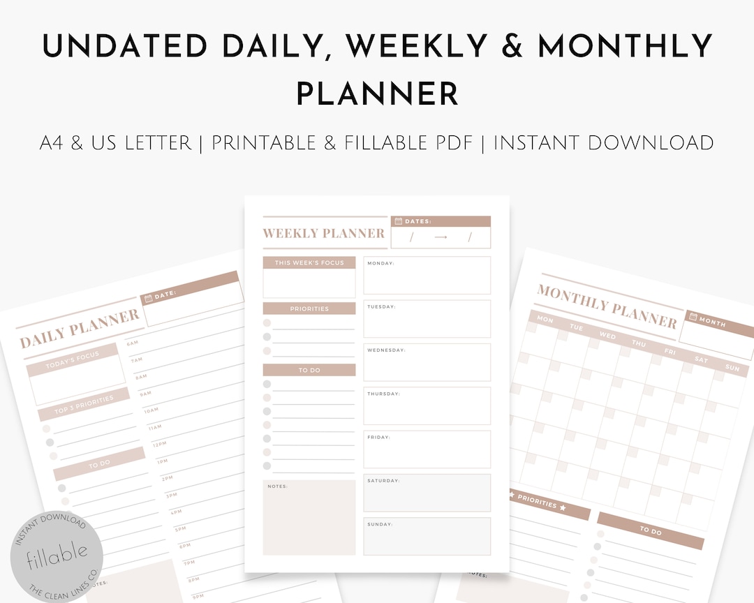 Undated Planner | Undated Weekly, Daily & Monthly Planners, Blank ...