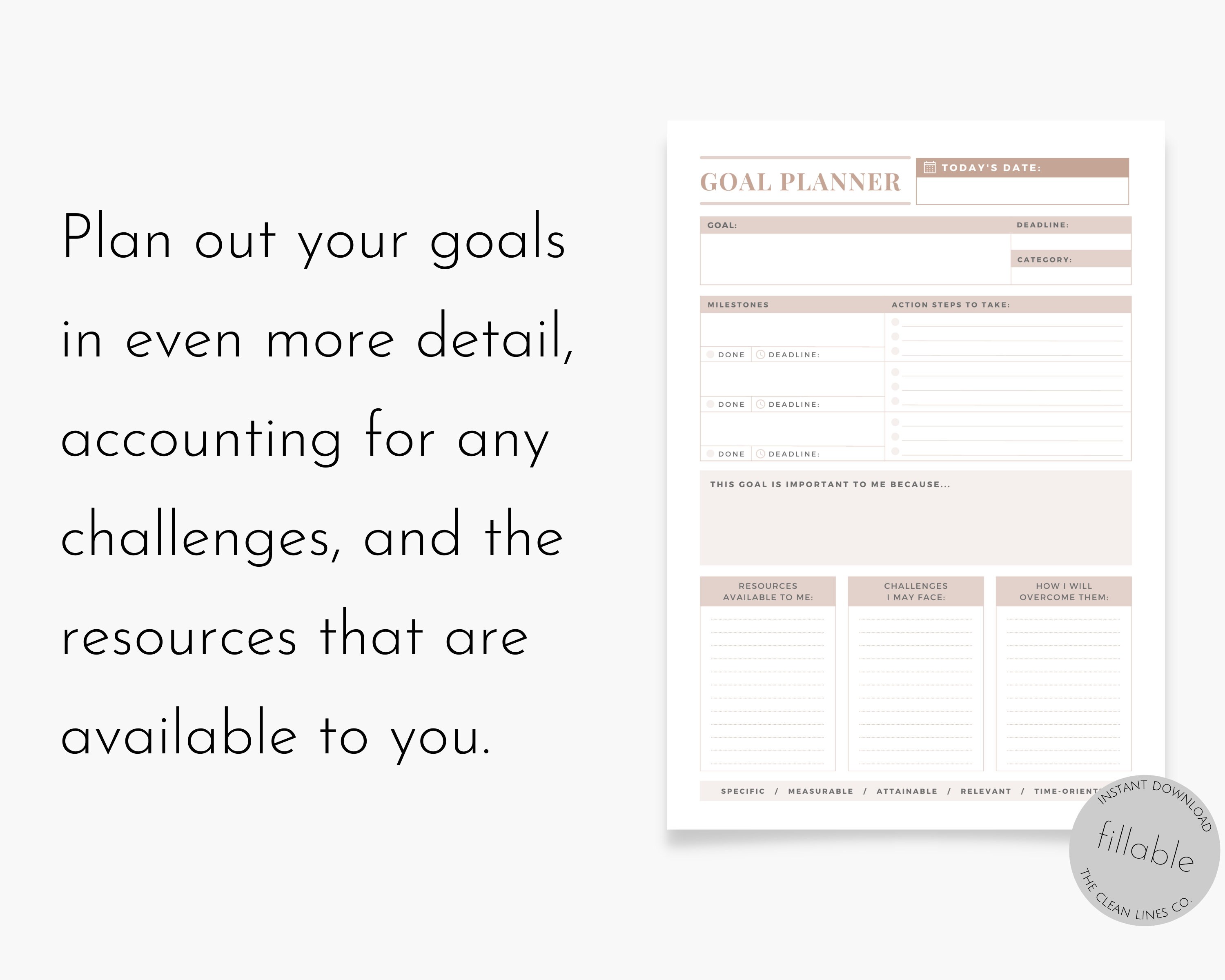 Annual Goal Planner | Yearly Goal Setting Planner With Quarterly ...