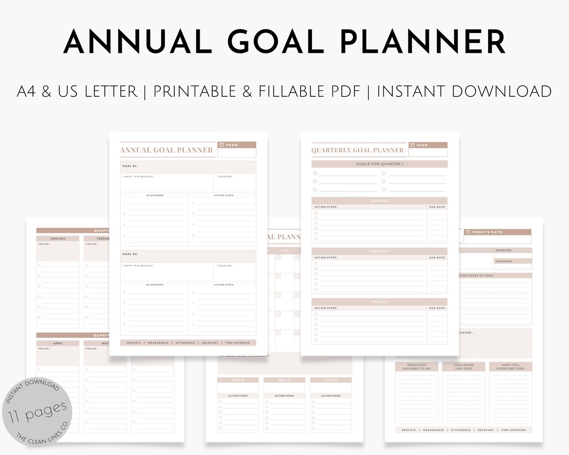 Annual Goal Planner Yearly Goal Setting Planner With Quarterly, Monthly ...