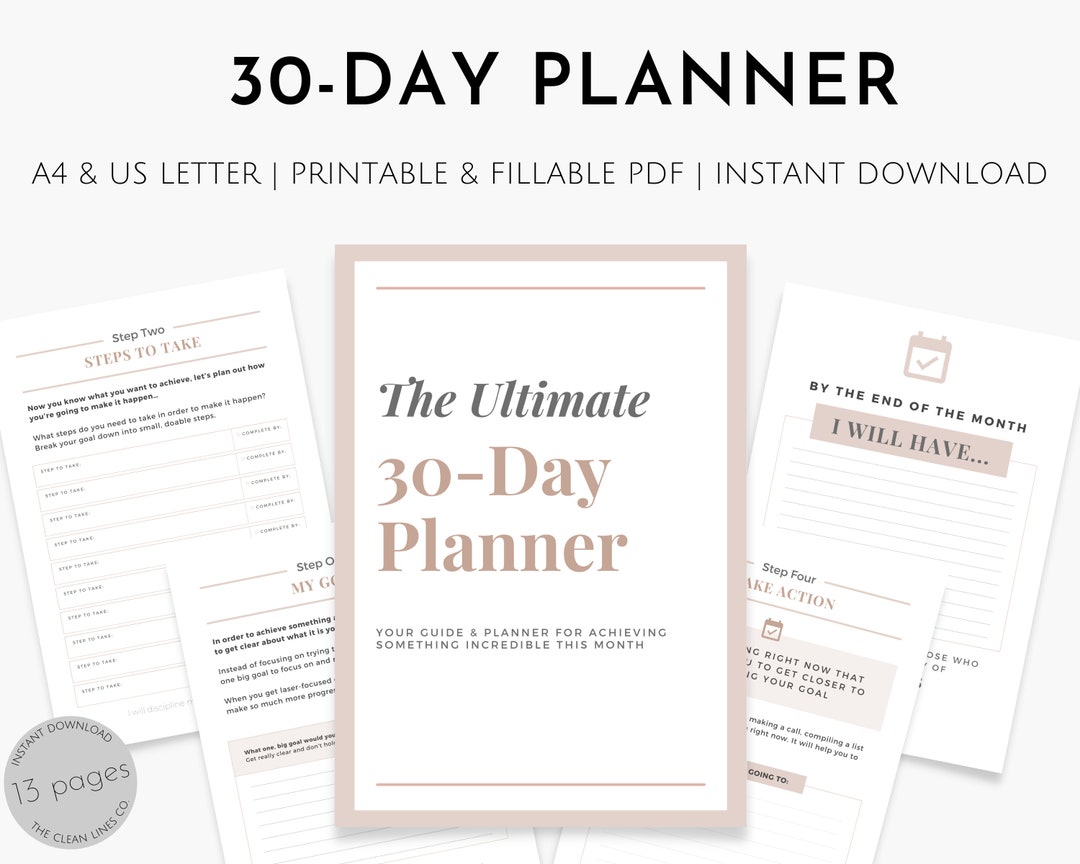 30 Day Planner | Guided Monthly Goal Setting Workbook With Undated 30 ...