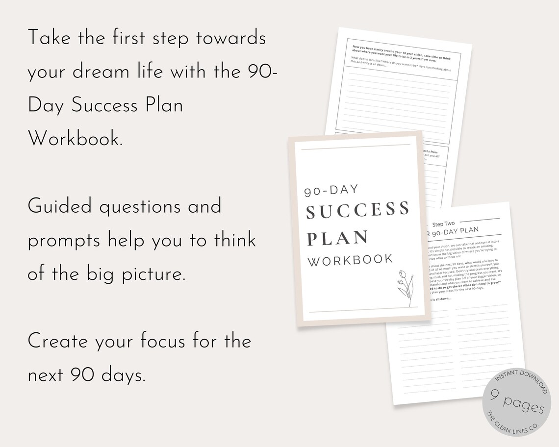 90 Day Planner | Undated Guided Goal Setting Workbook With Daily ...