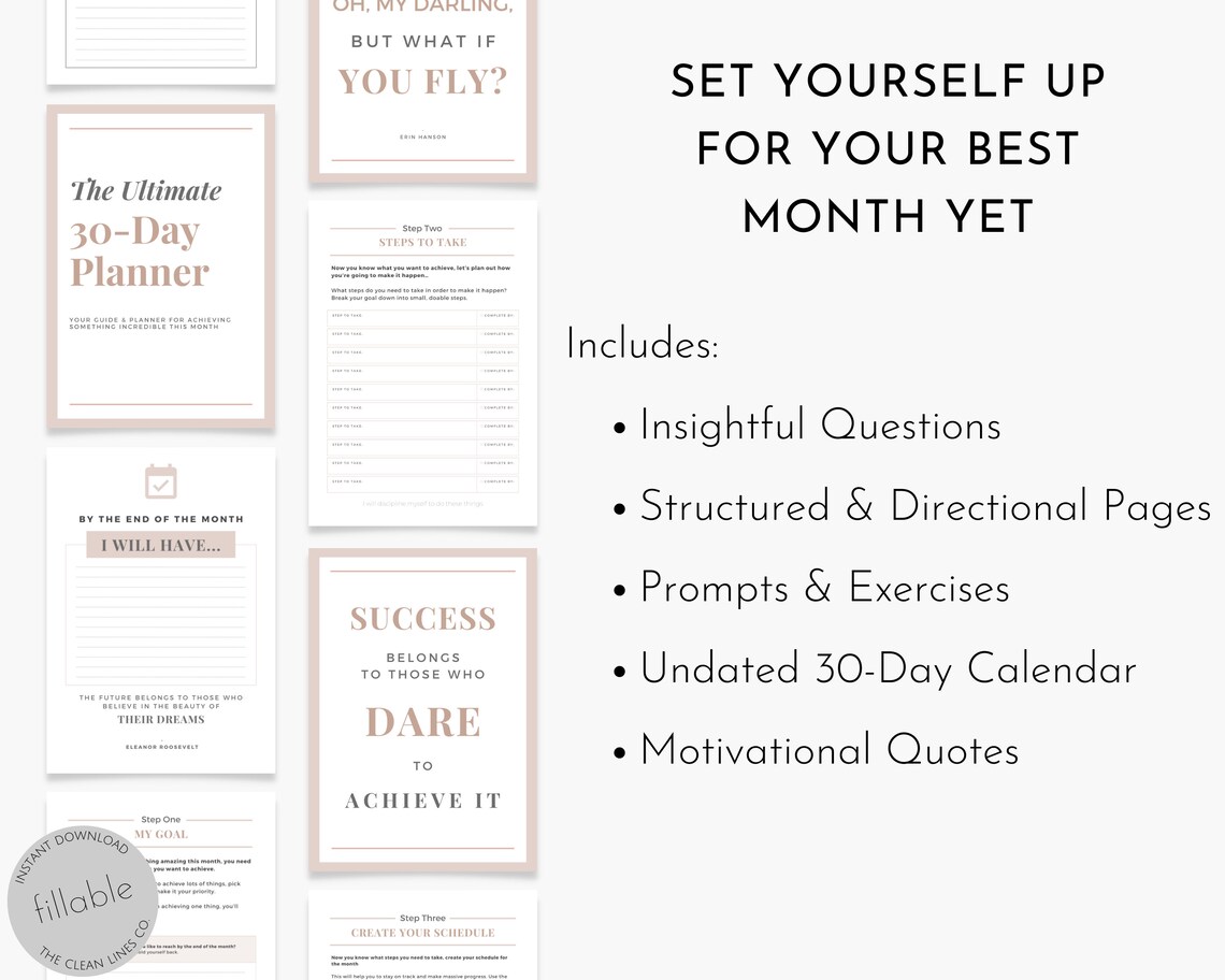 30 Day Planner Guided Monthly Goal Setting Workbook With Undated 30 Day ...