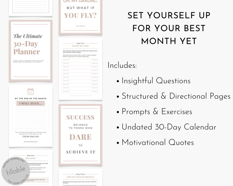 30 Day Planner | Guided Monthly Goal Setting Workbook With Undated 30 ...