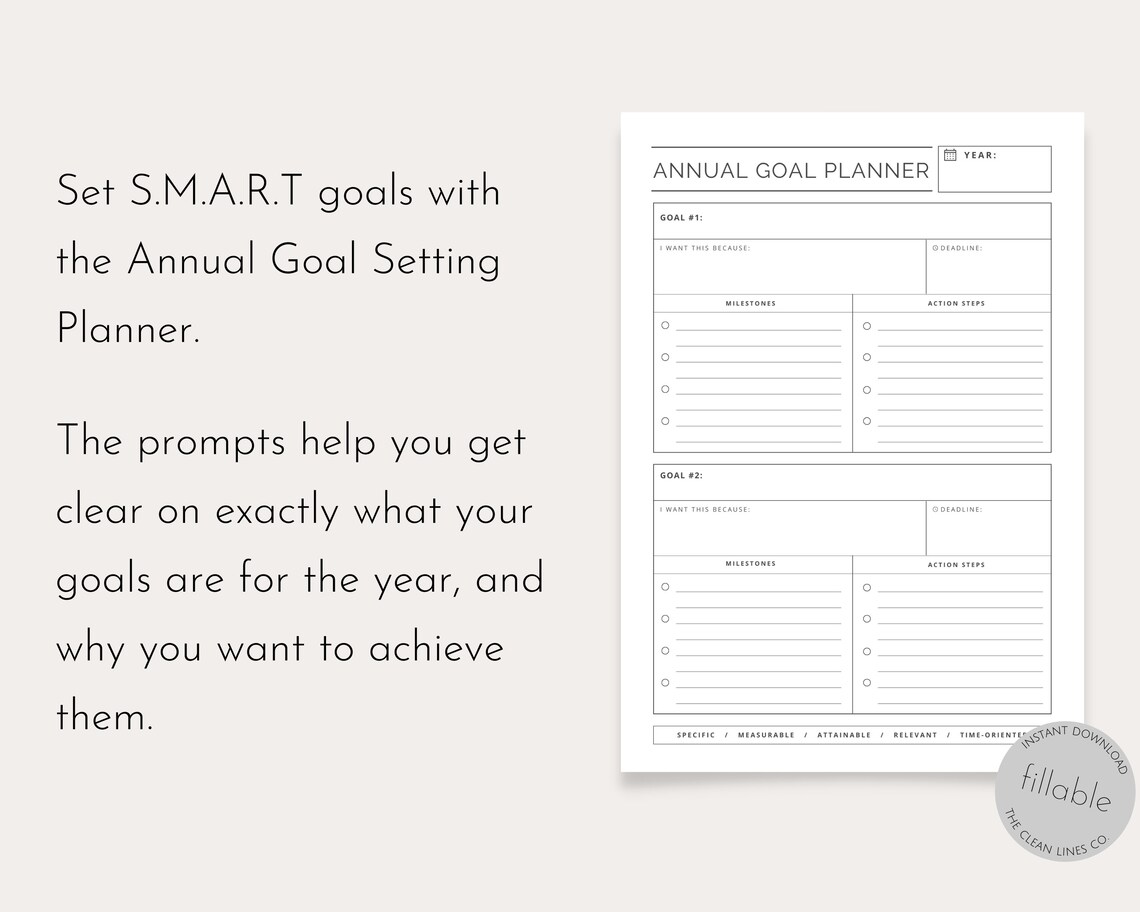Annual Goal Planner | Yearly Goal Setting Planner With Quarterly ...