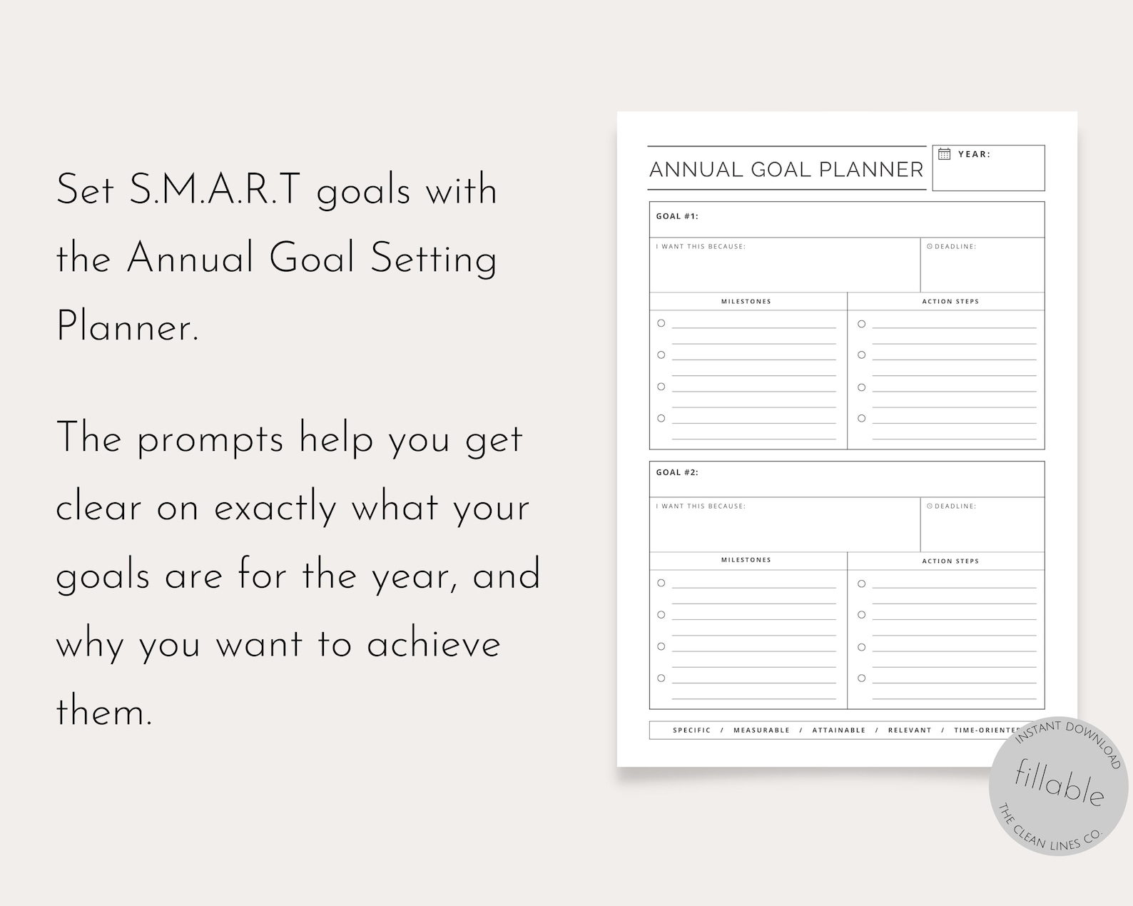 Annual Goal Planner | Yearly Goal Setting Planner With Quarterly ...