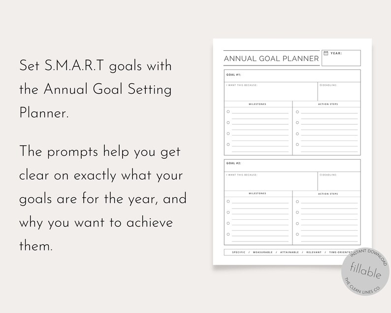 Annual Goal Planner | Yearly Goal Setting Planner With Quarterly ...