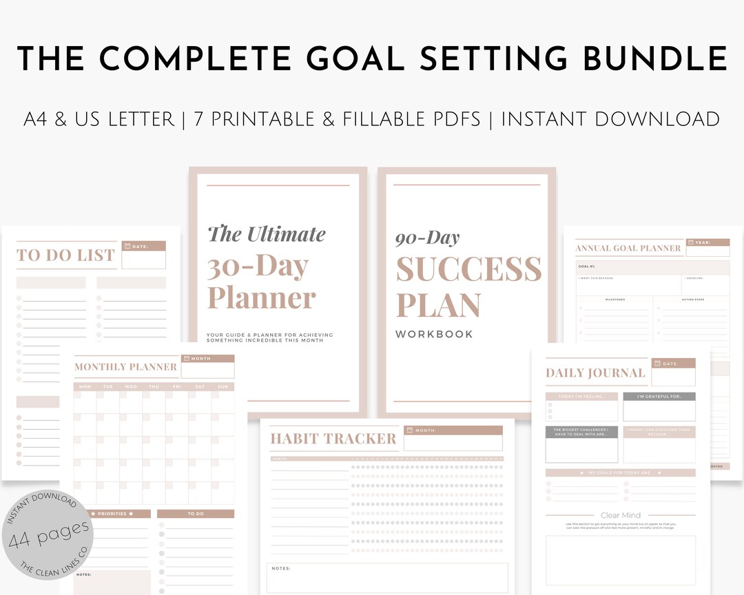 Goal Setting Bundle | Includes Annual Goal Planner, 30 & 90 Day ...
